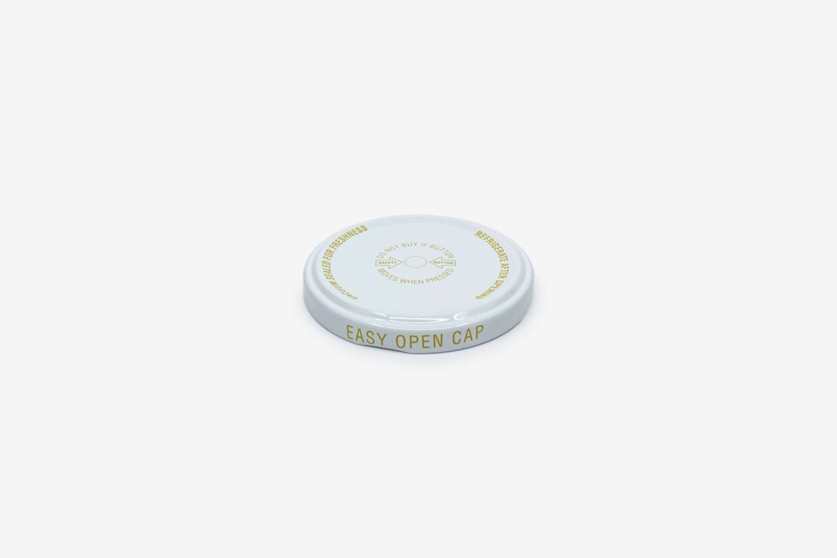 63mm Reg Twist Off Step & Button (Gold on White) - Caps & Closures